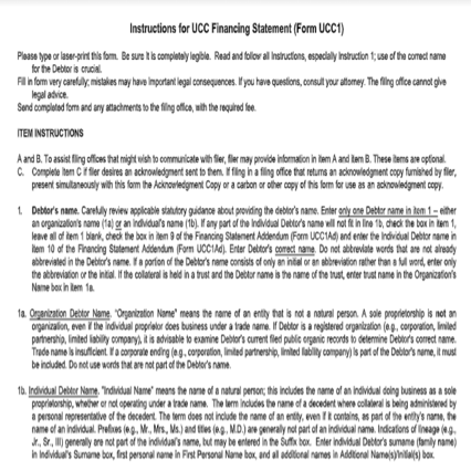 UCC Liens & Filings for securing customer's Debts